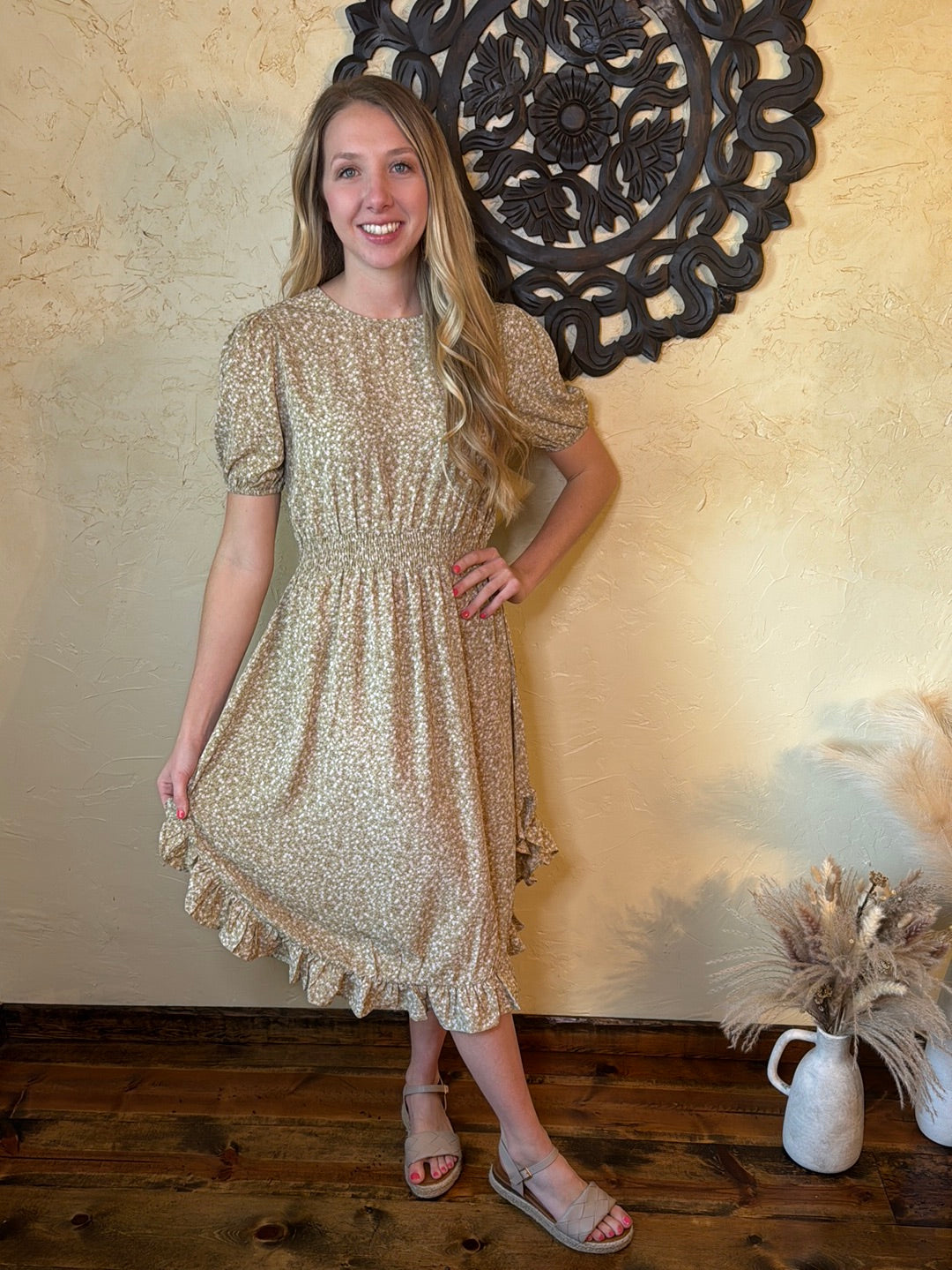 Sage Floral Smocked Midi Dress – Remembering Ruth Company